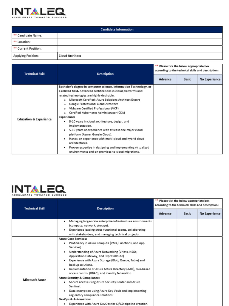 Qualification Checklist - Cloud Architect | PDF | Cloud Computing ...