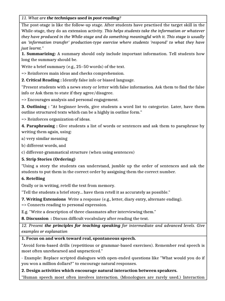 Post-Reading Techniques for Students | PDF | Vocabulary | Speed Reading