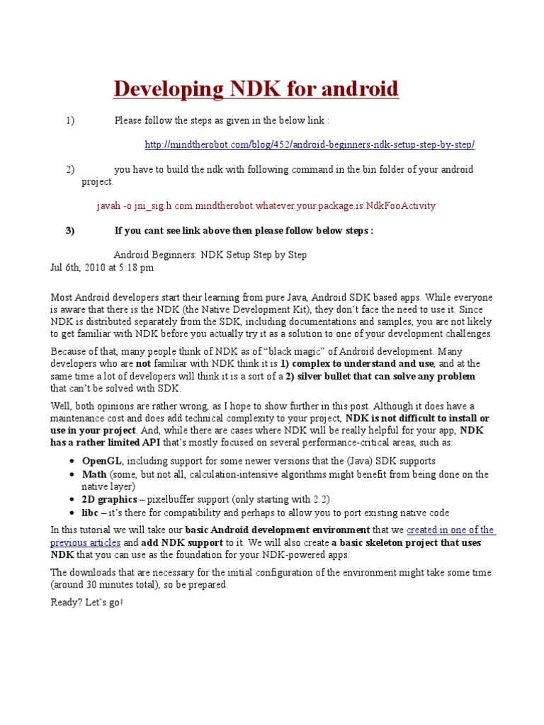 Android NDK Setup Guide for Beginners | PDF | Eclipse (Software ...