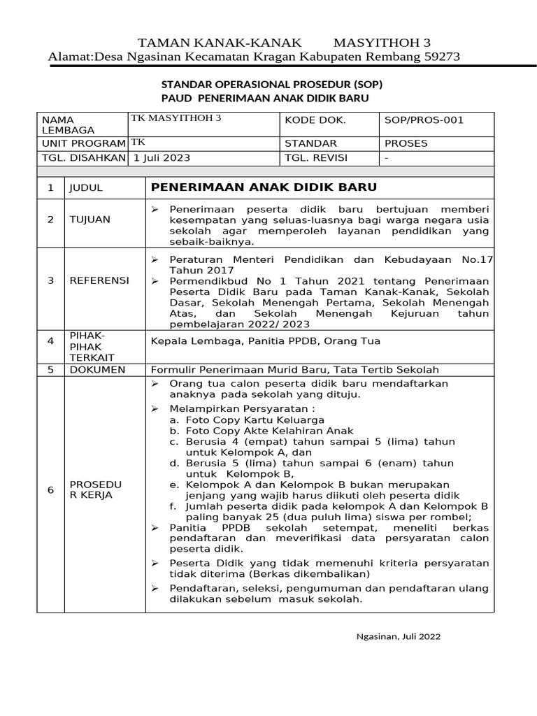 SOP Penerimaan PPDB 22 | PDF