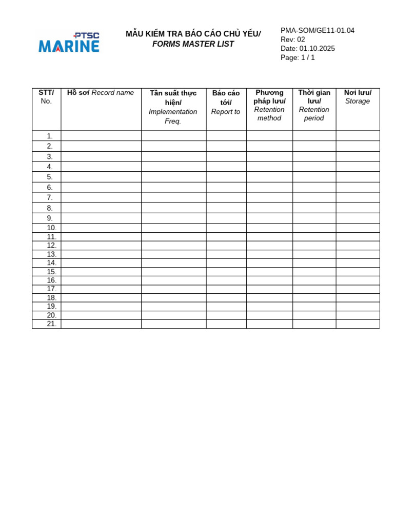 PMA-SOM GE-11-01.04 Forms Master List | PDF