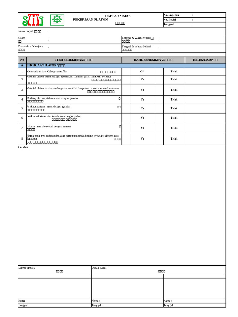 8. Ceklis Pekerjaan Plafon 天花板工程检查清单 | PDF