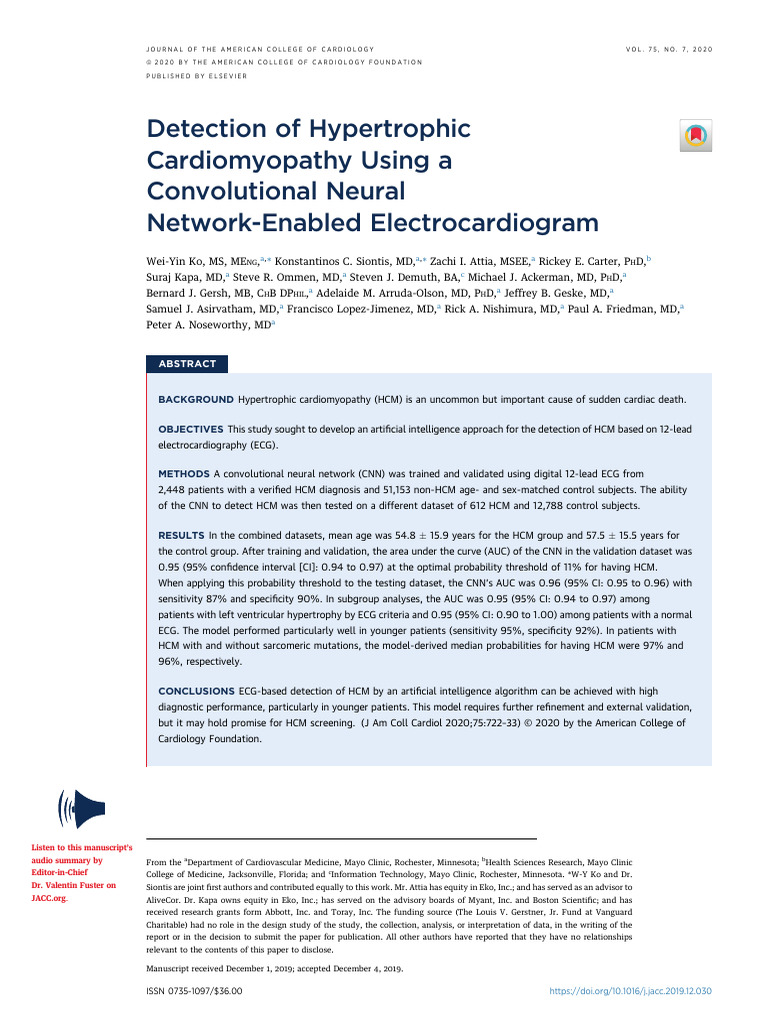 Ko Et Al Detection of Hypertrophic Cardiomyopathy Using A Convolutional ...