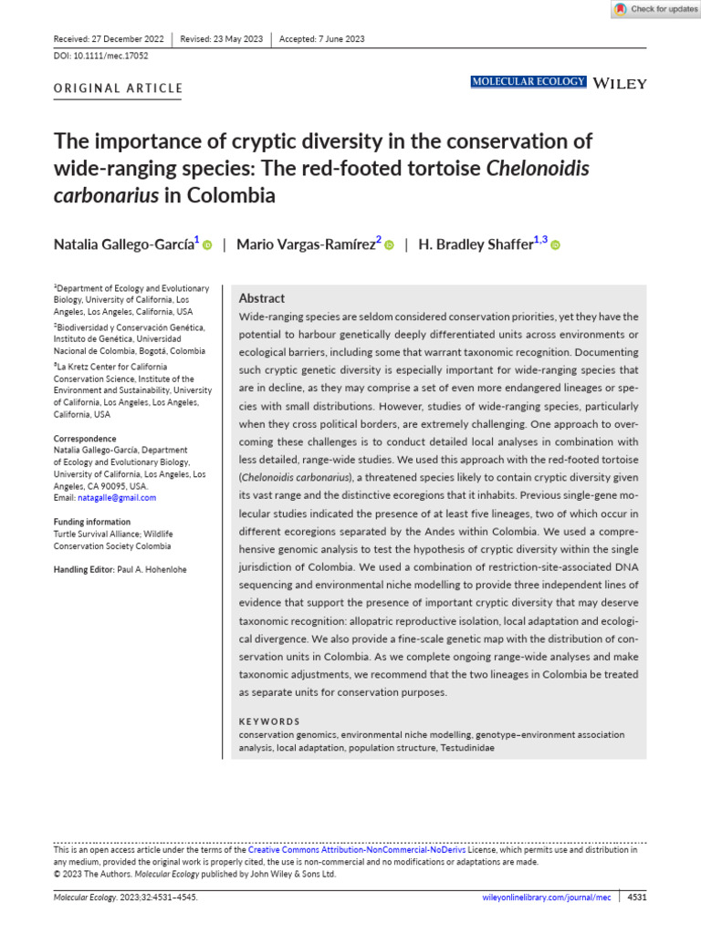 Molecular Ecology - 2023 - Gallego García - The Importance of Cryptic Diversity in The ...