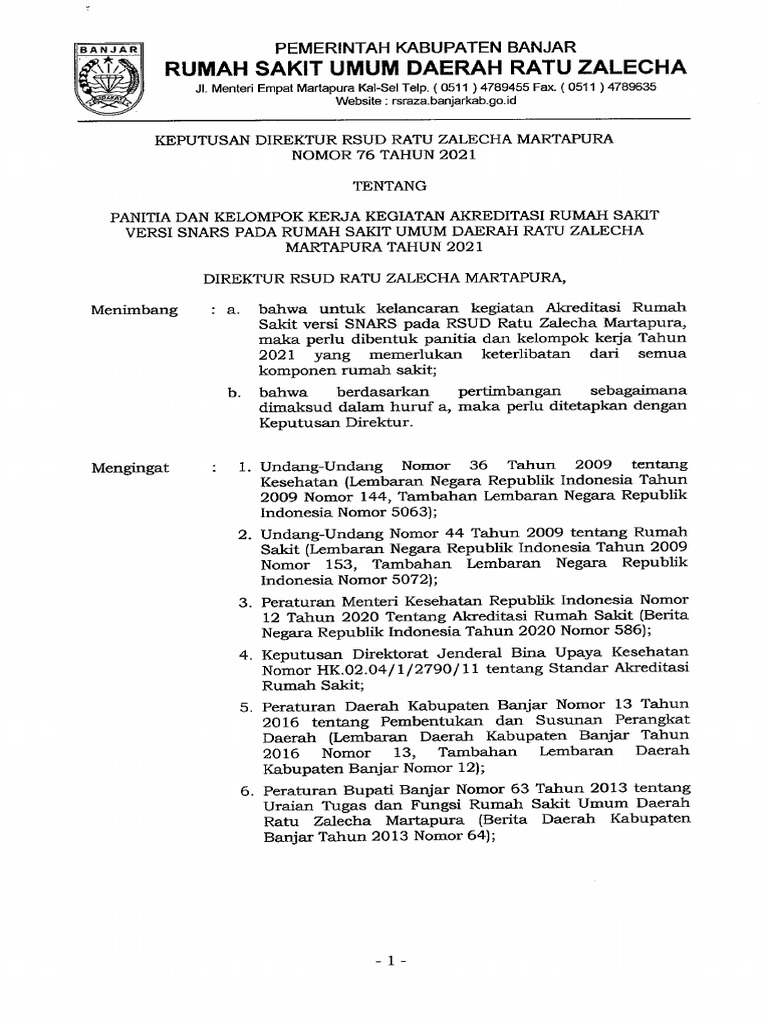 SK Pokja Akreditasi Tahun 2021 | PDF