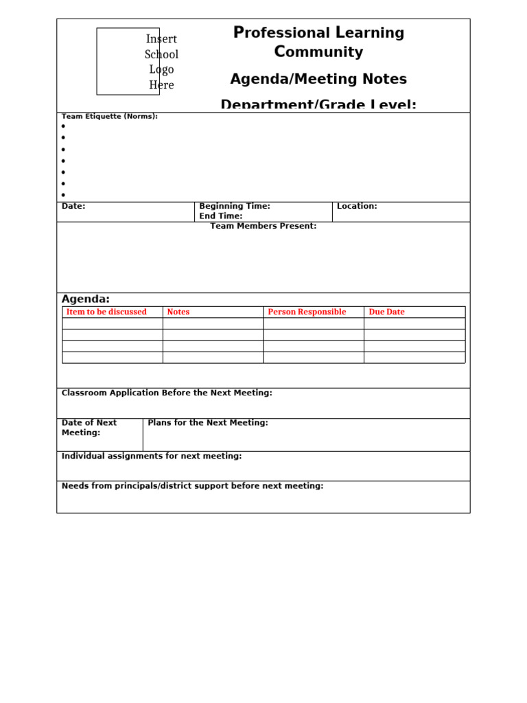 Team Meeting Agenda and Notes Template | PDF