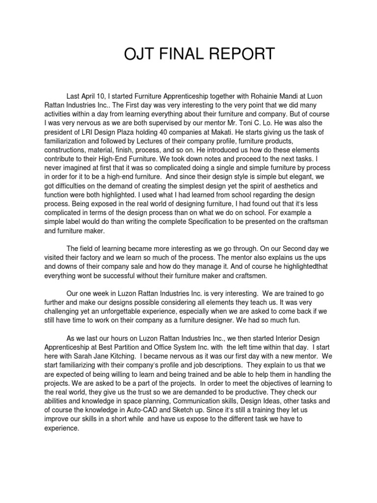Ojt Final Report | PDF | Mentorship | Apprenticeship