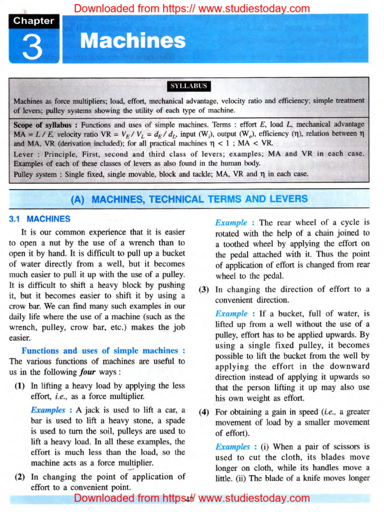 ICSE Selina Class 10 Physics Chapter 03 Machines | PDF