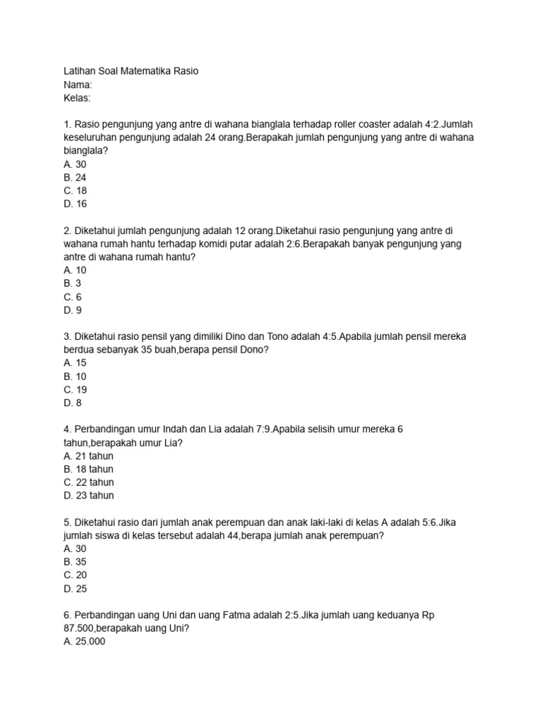 Latihan Soal Matematika Rasio | PDF