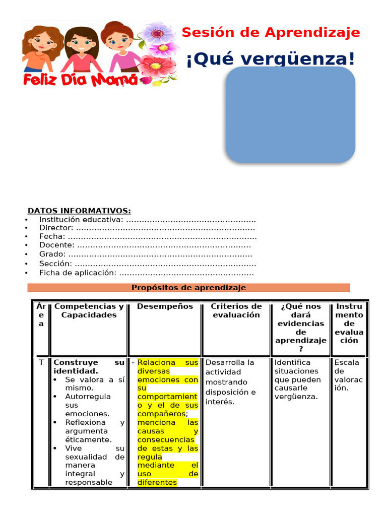 4° Sesión Día 4 Tut Qué Verguenza Unidad 3 Semana 2 | PDF | Vergüenza ...