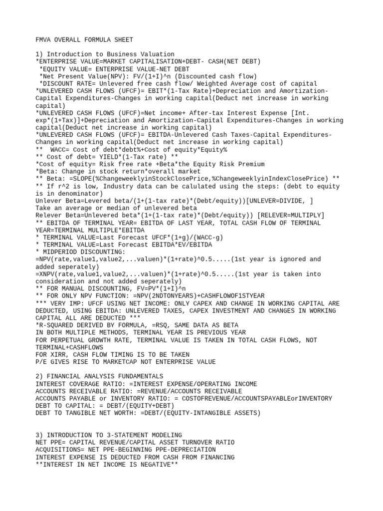 Fmva Overall Formula Sheet | PDF | Net Present Value | Expense