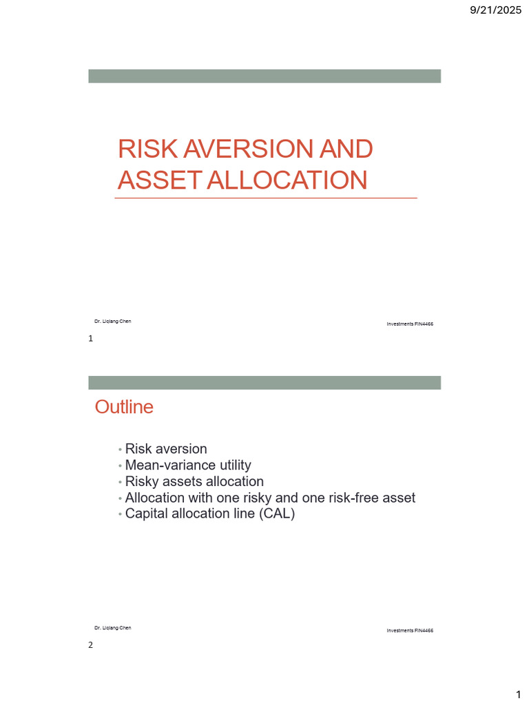 FIN4466 - 4. Risk Aversion | PDF | Risk Aversion | Modern Portfolio Theory