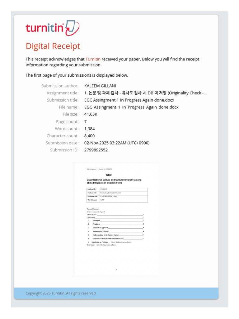 Turnitin Submission Receipt Details | PDF