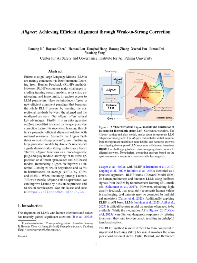 Aligner - Achieving Efficient Alignment Through Weak-To-Strong ...