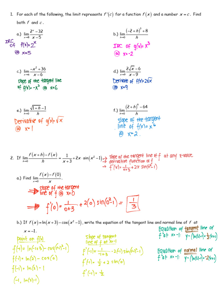 Limits and Tangent Line Calculations | PDF | Slope | Elementary Mathematics