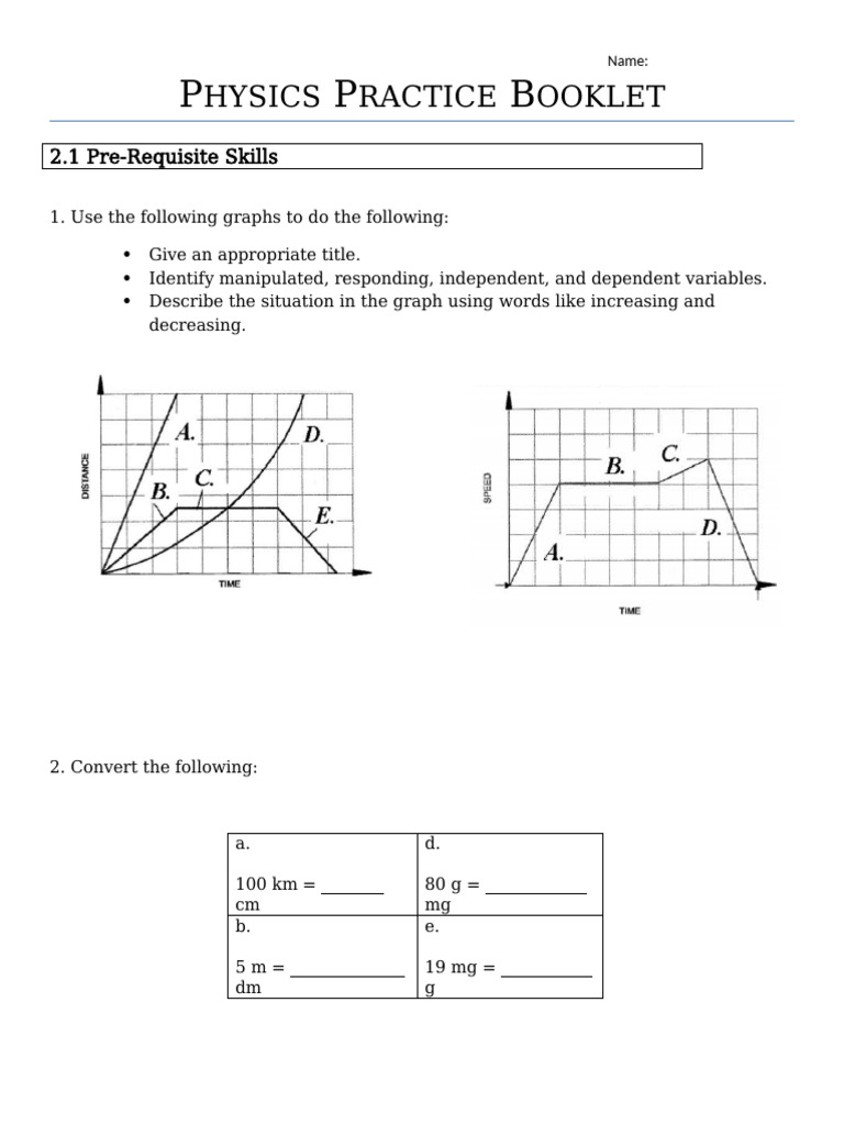 Physics Practice Booklet: Skills & Calculations | PDF | Force | Kinetic ...