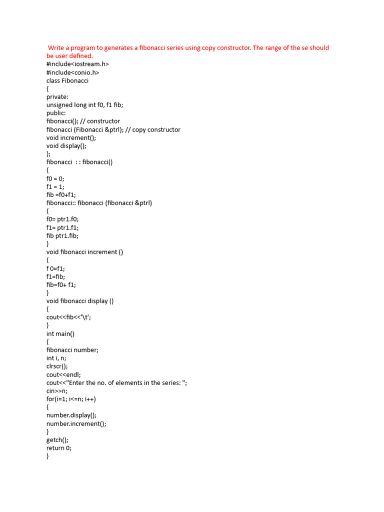 Fibonacci Series and Class Examples in C++ | PDF