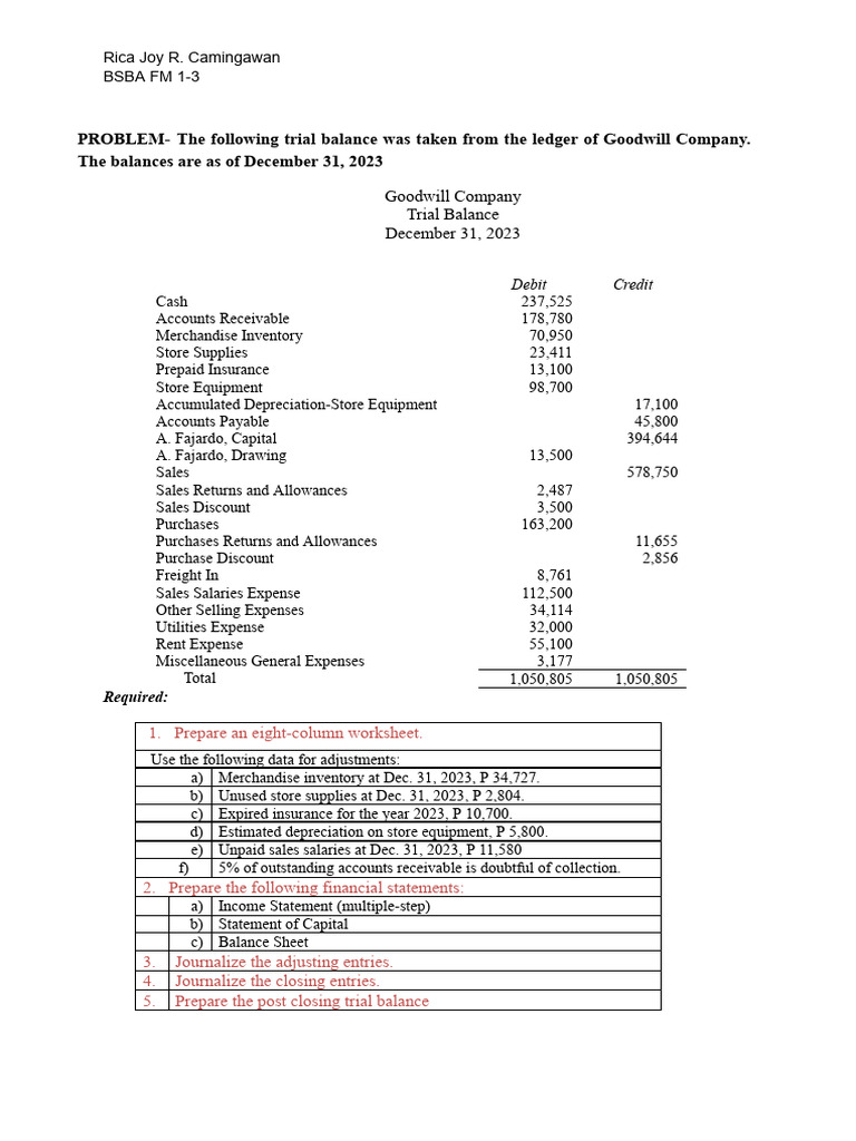 Worksheet Accounting - FINANCIAL STATEMENTS | PDF | Debits And Credits | Expense