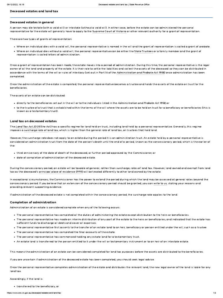 Deceased Estates and Land Tax - State Revenue Office | PDF | Intestacy ...