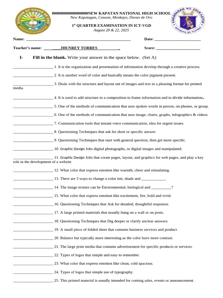 1st Quarter VGD Set A | PDF | Graphic Design | Communication Design