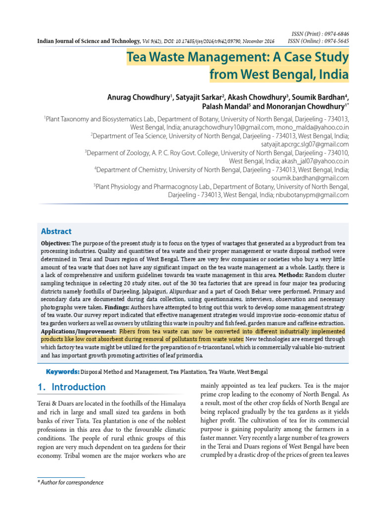 Tea Waste Management in West Bengal | PDF | Tea | Waste