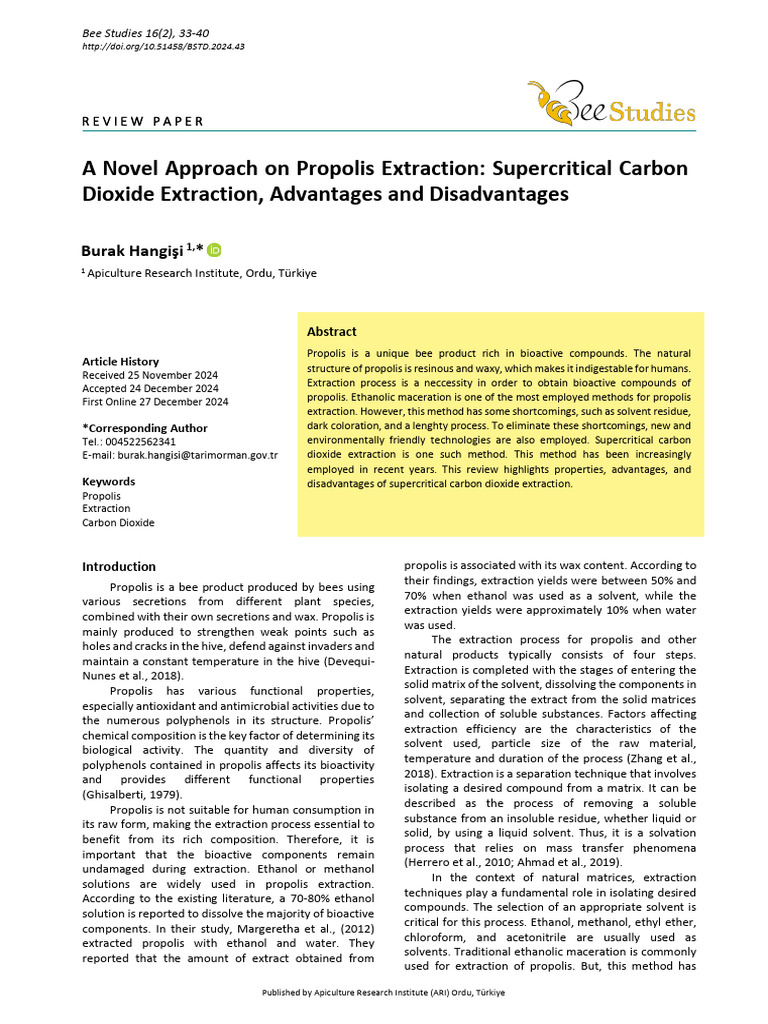 Propolis Supercritical Extraction | PDF | Supercritical Fluid | Solubility