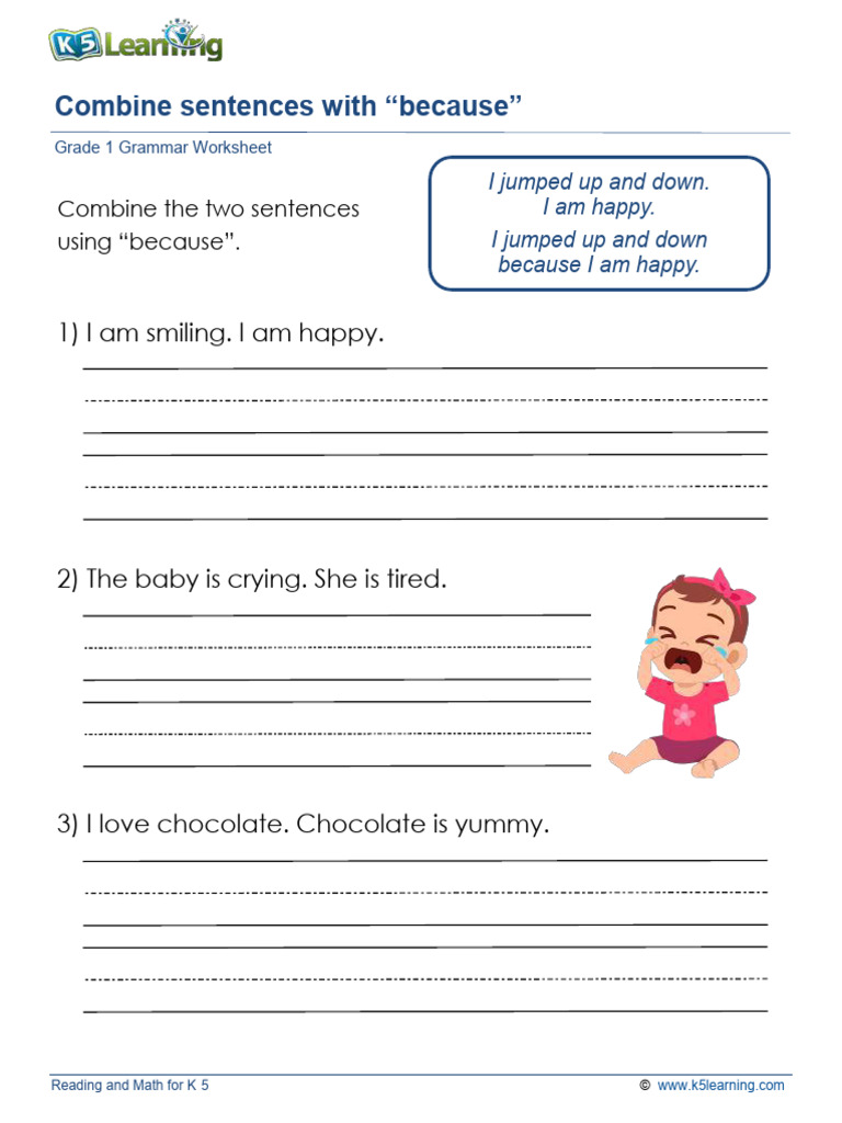 Grade 1 "Because" Sentence Worksheets | PDF