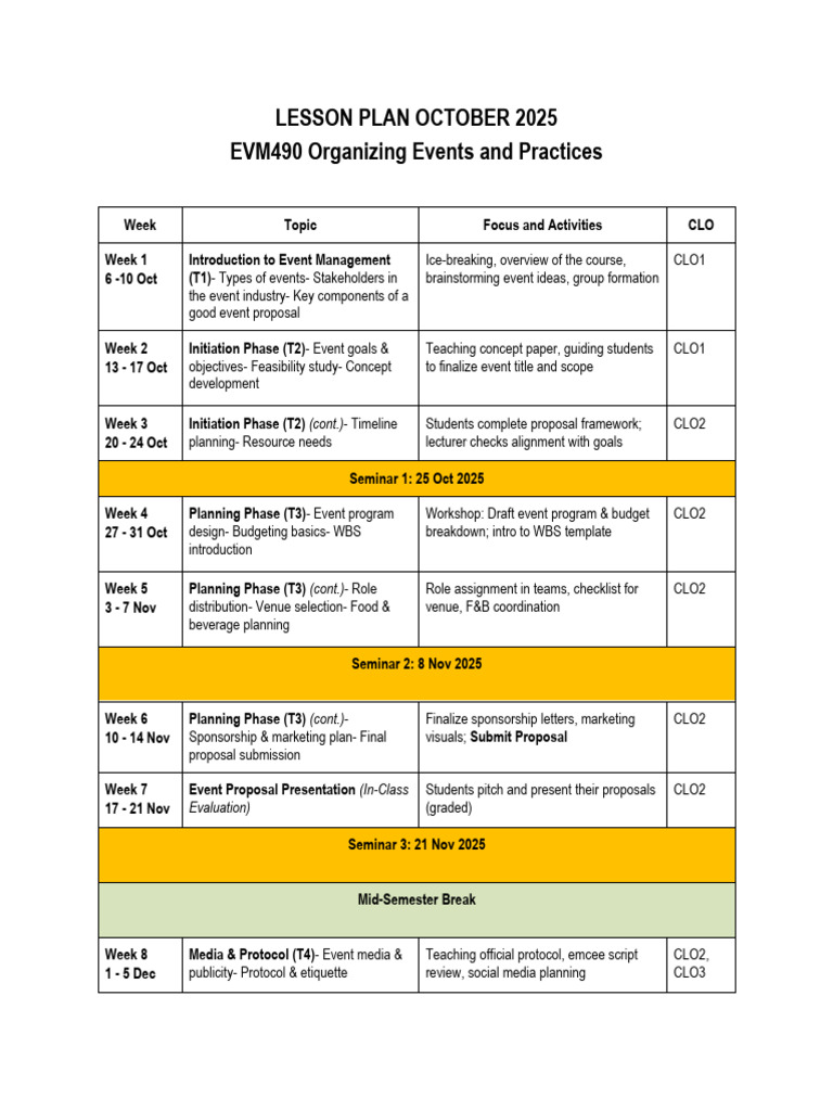 Event Management Lesson Plan 2025 | PDF | Lesson Plan