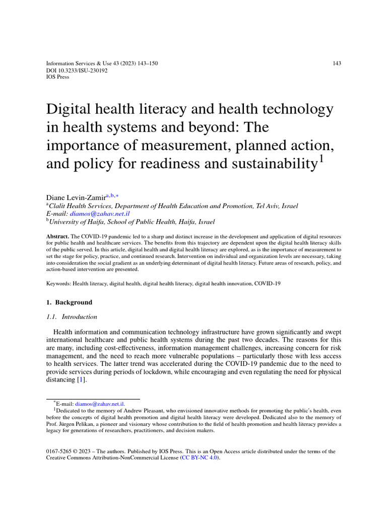 Digital Health Literacy and Health Technology in Health Systems and ...