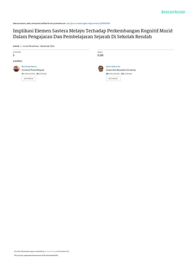 Implikasi Elemen Sastera Melayu Terhadap Perkembangan Kognitif Murid ...