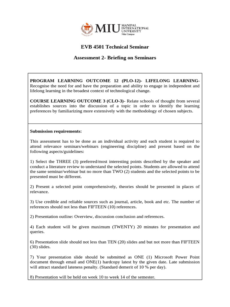 EVB 4501 Assessment 2 Briefing Sheet | PDF