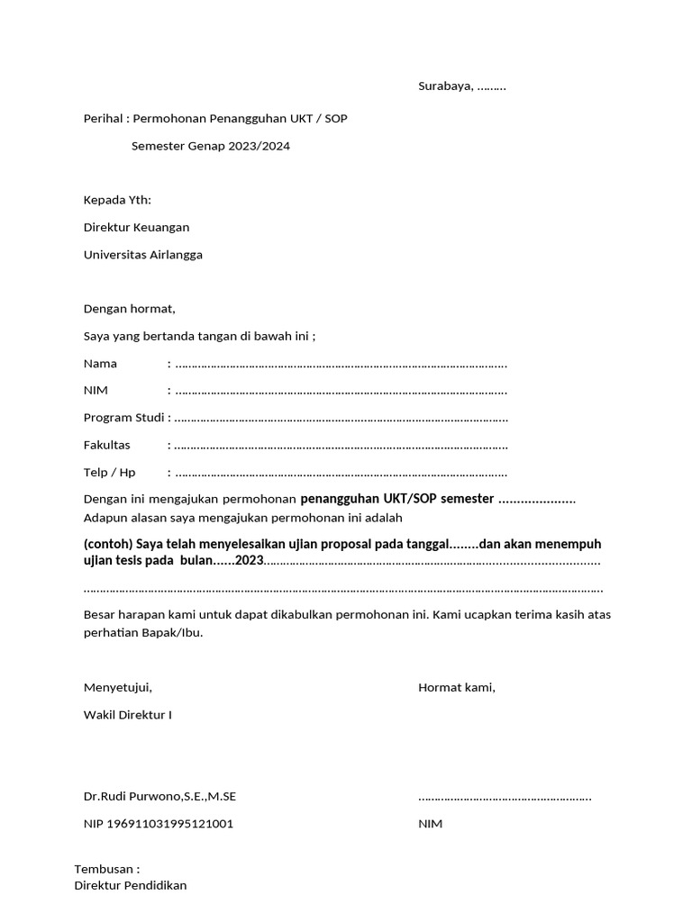 Surat Penangguhan UKT_SOP | PDF
