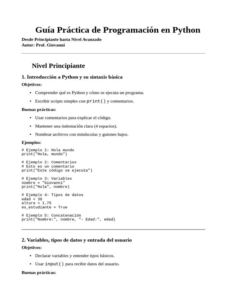 Guía Práctica de Programación en Python | PDF | Python (lenguaje de programación) | Ingeniería ...