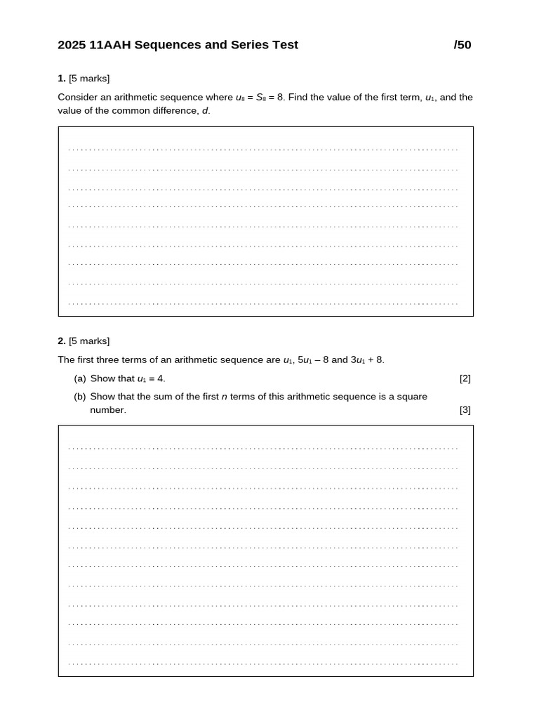2025 11AAH Sequences Test | PDF | Sequence | Arithmetic
