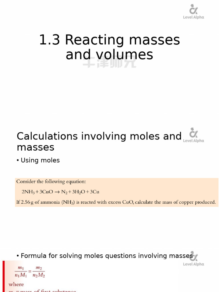 1.3 Reacting Masses and Volumes | PDF