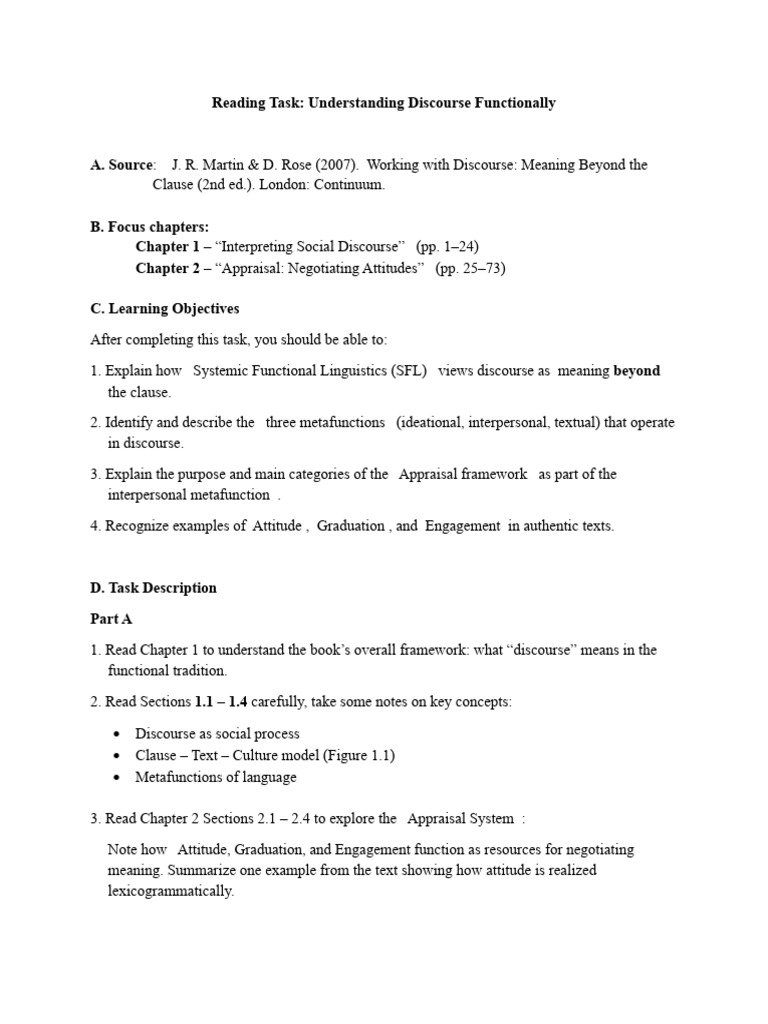 Reading Task Description - Functional Approach On Discourse | PDF