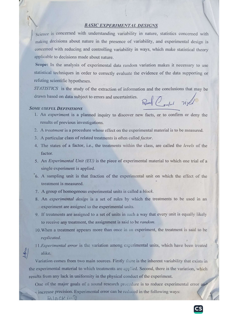 STAT-701 (Basic Experimental Design) | PDF