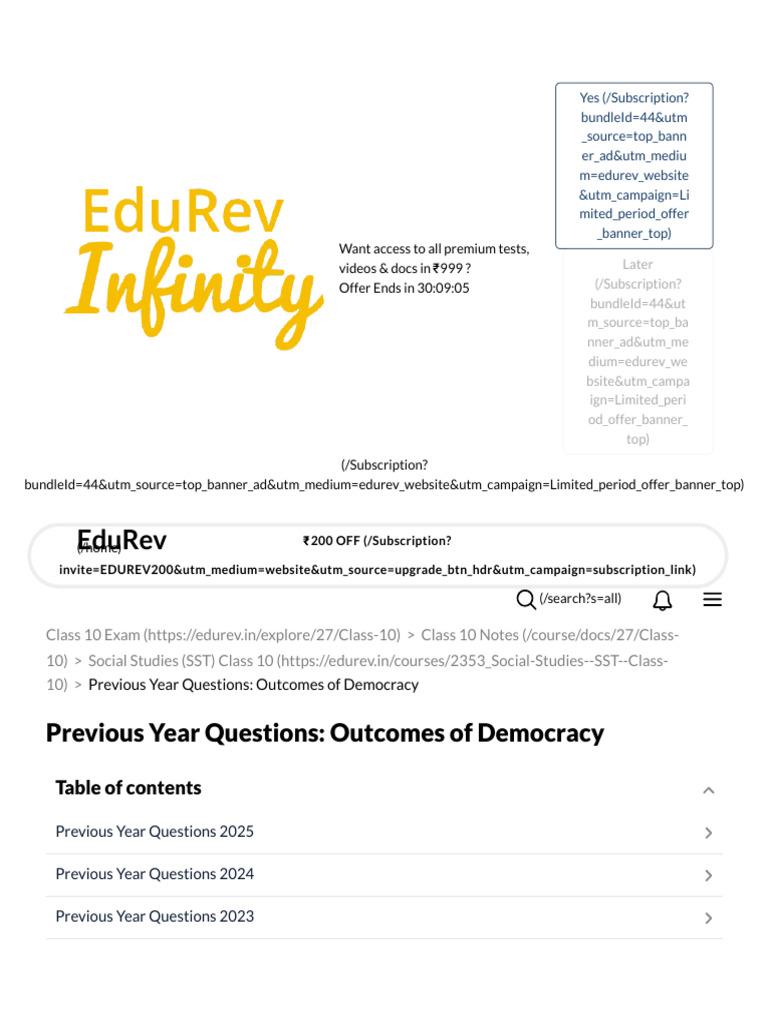 Class 10 Civics Chapter 5 Previous Year Questions - Outcomes of ...