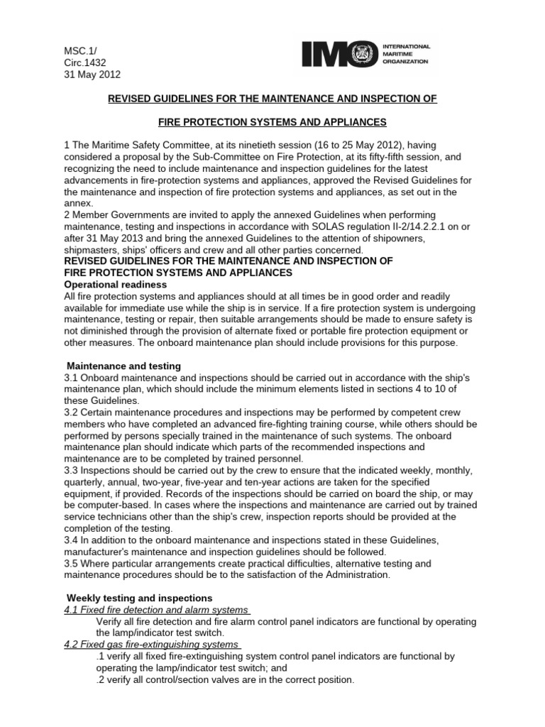 Guidelines For The Maintenance and Inspection of Ffa | PDF | Fire ...