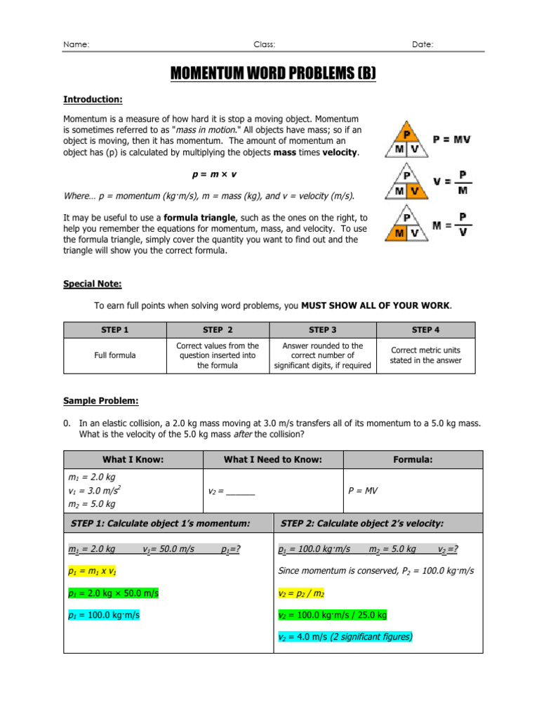 Momentum Word Problems and Solutions | PDF | Momentum | Mass