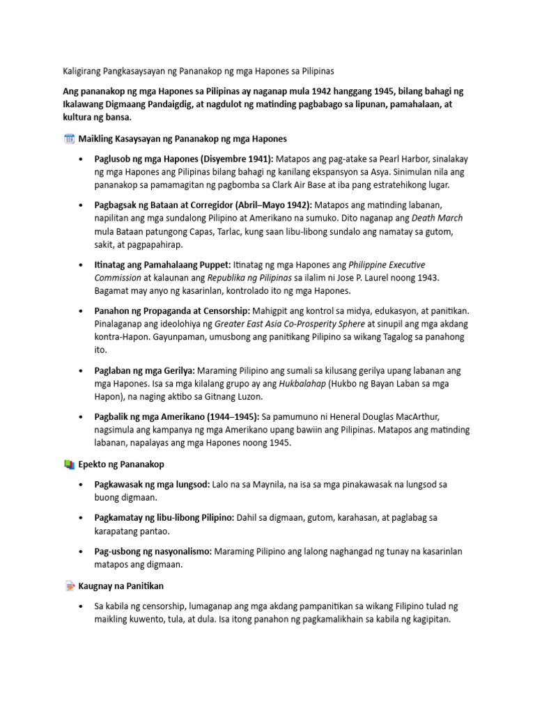 Kaligirang Pangkasaysayan NG Pananakop NG Mga Hapones | PDF