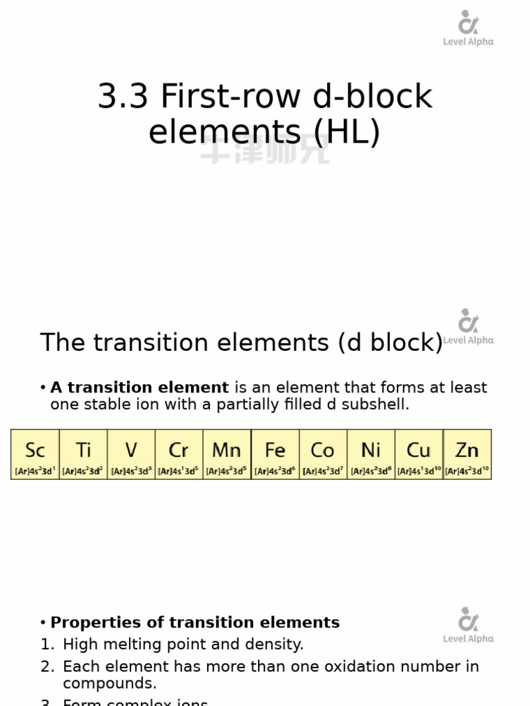 3.3 First-Row D-Block Elements (HL) | PDF