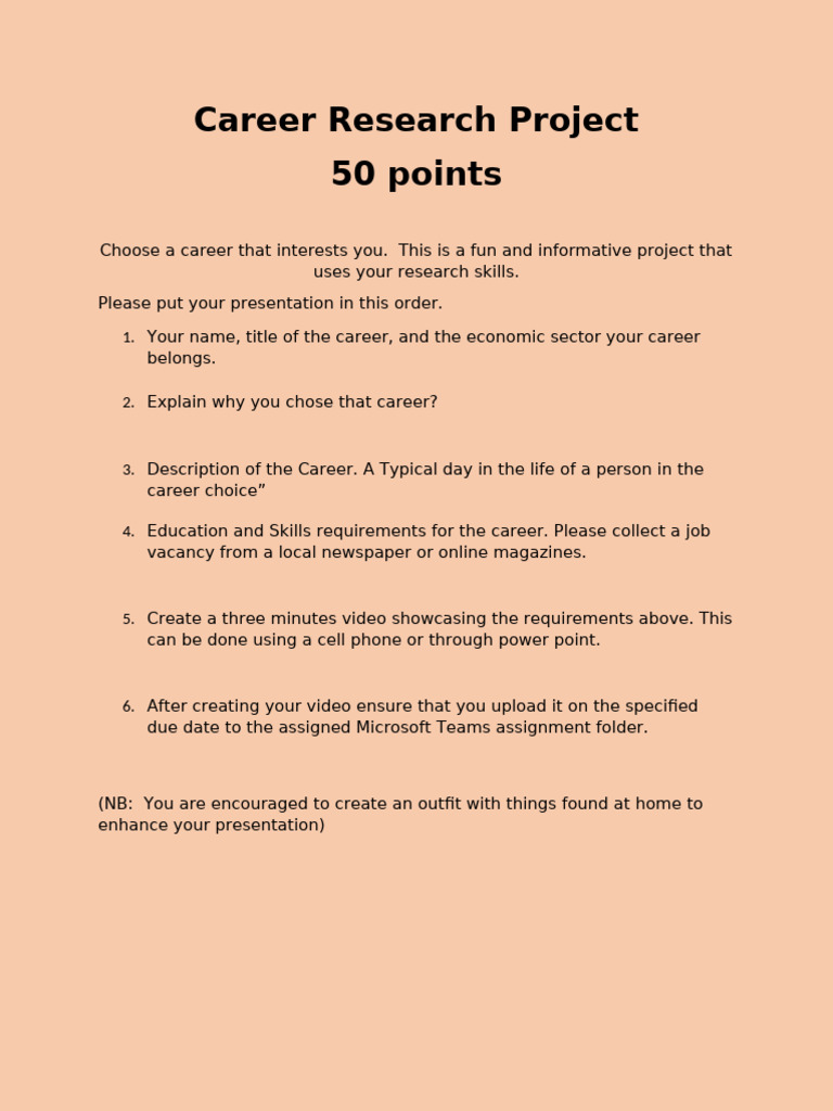 Career Research Project Guidelines | PDF