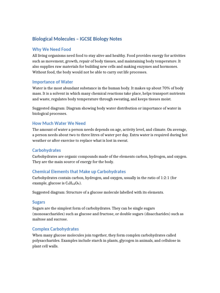 Biological Molecules for IGCSE Biology | PDF | Carbohydrates | Glucose