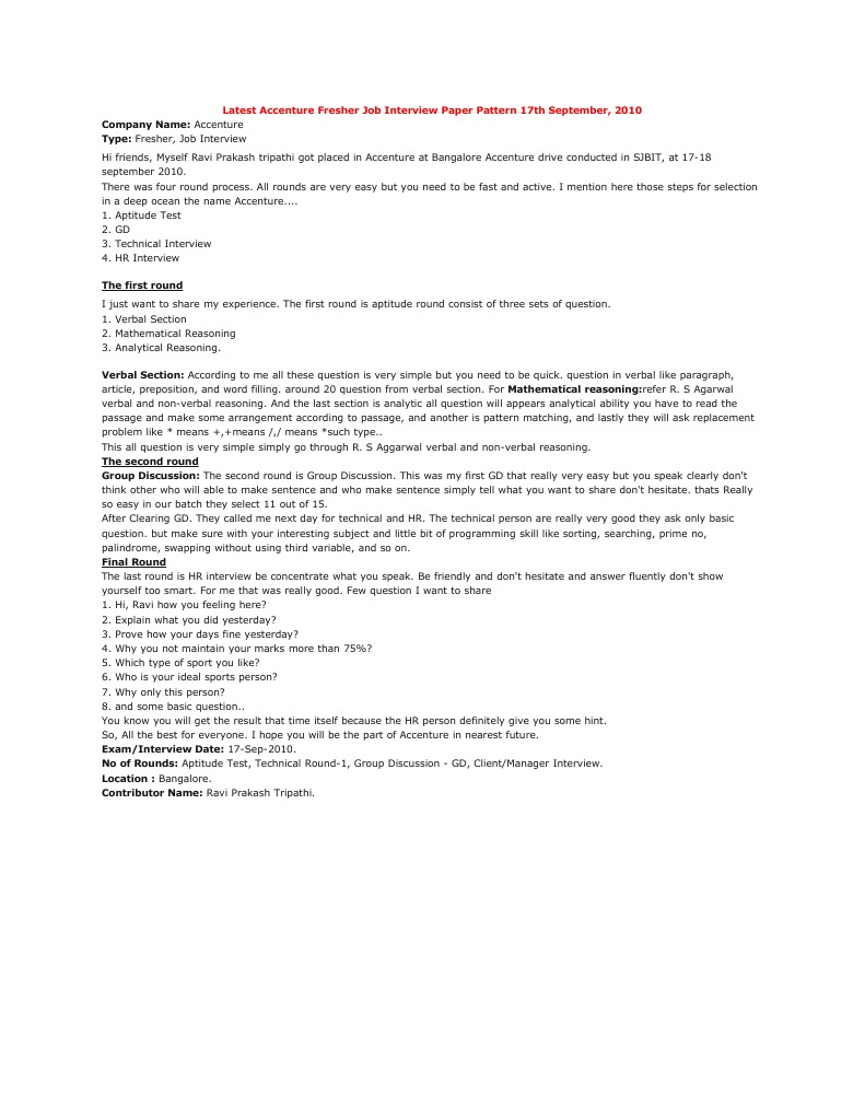 (WWW - Entrance-Exam - Net) - Accenture Sample Paper 2 | PDF | Job ...