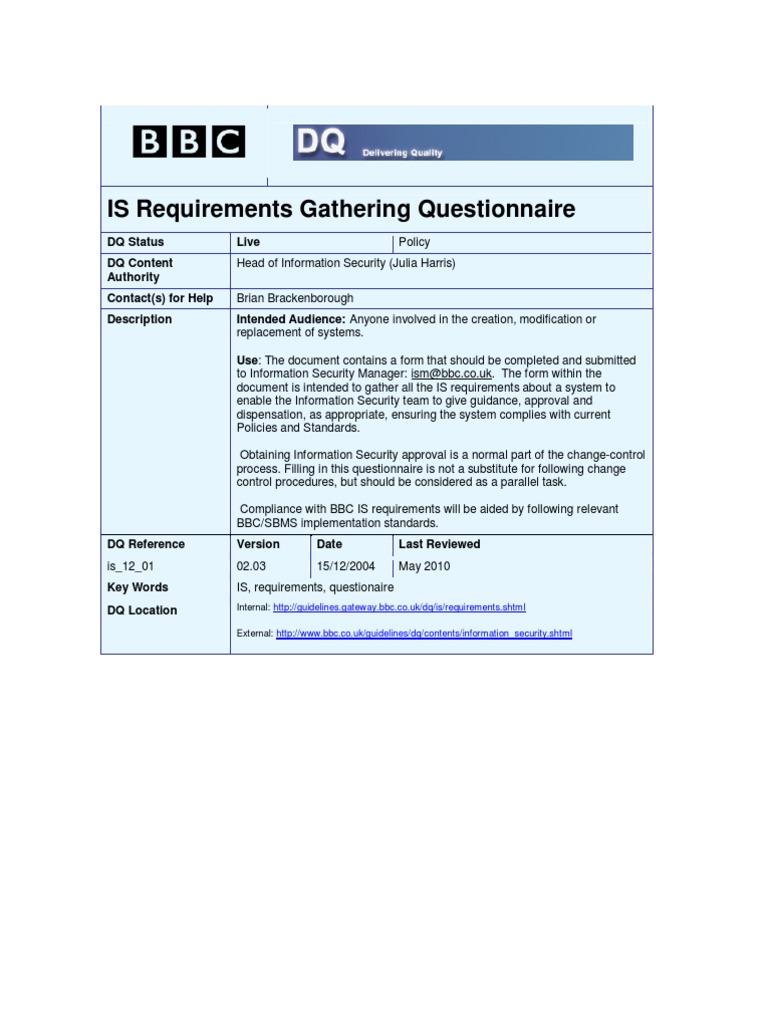 Plugin-Is Requirements Questionnaire | PDF | Information Security ...