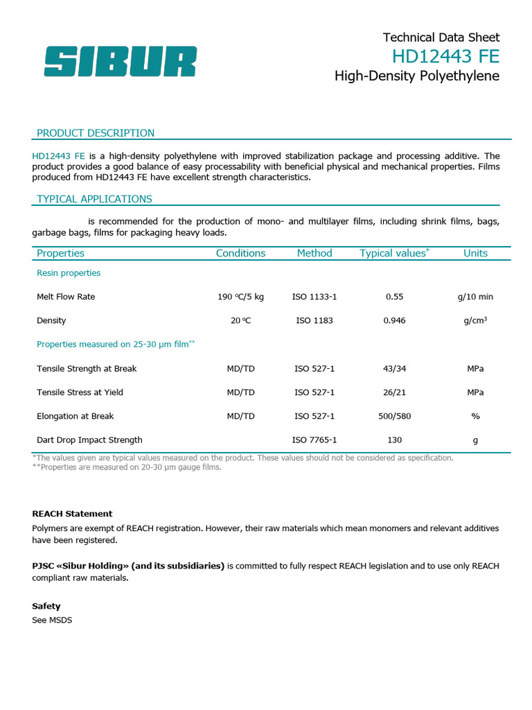 Tds Hd12443 Fe Eng | PDF | Strength Of Materials | Polyethylene