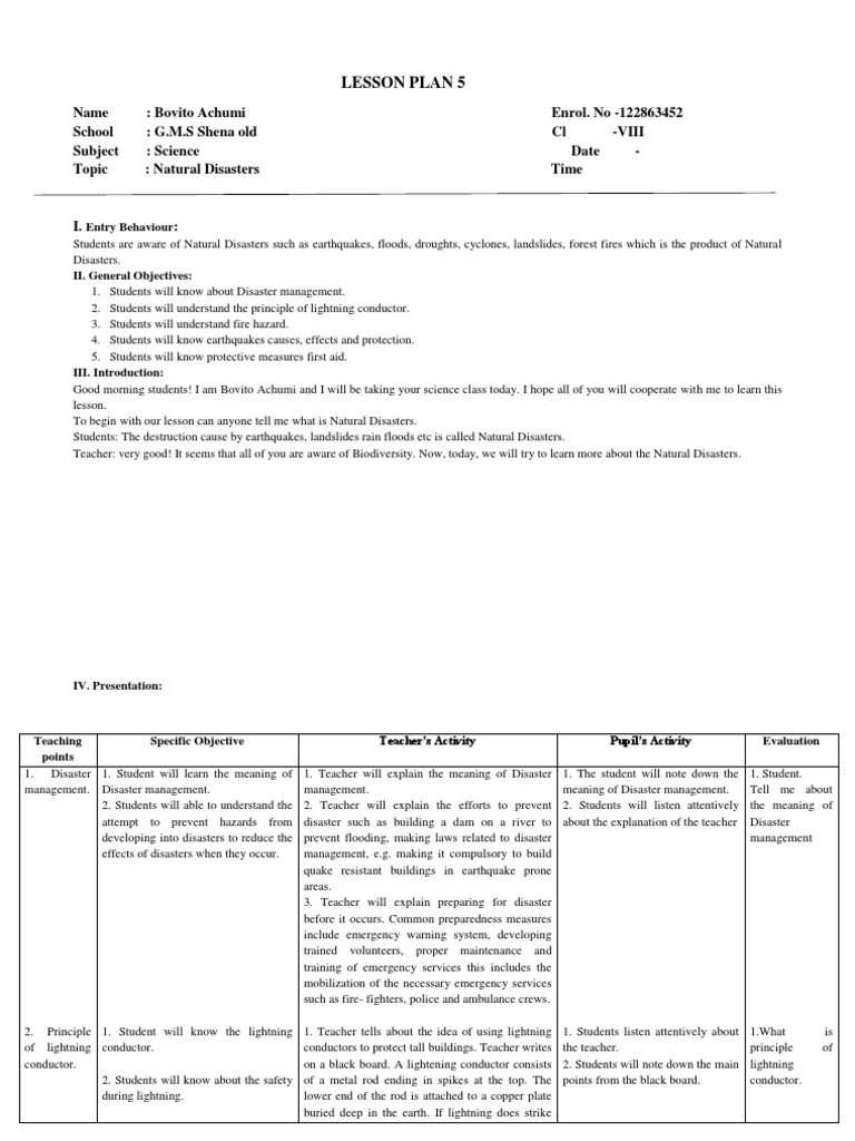 Natural Disasters Lesson Plan for Grade 5 | PDF | Earthquakes ...