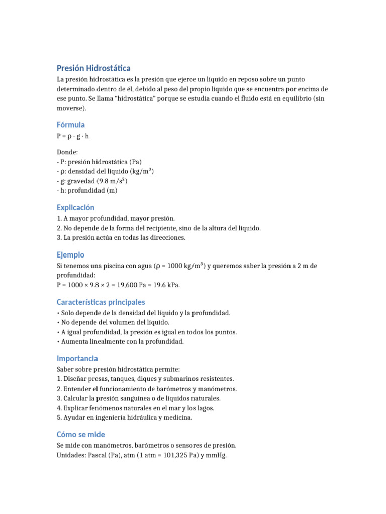 Presion Hidrostática | PDF