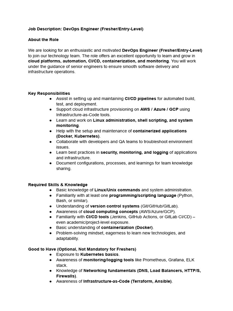 CaratLane - Devops Engineer - JD | PDF | Cloud Computing | Computer Engineering